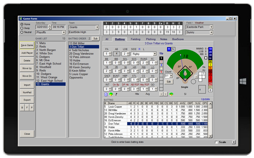 Baseball Softball Statistics Live Scoring Software App TurboStats 